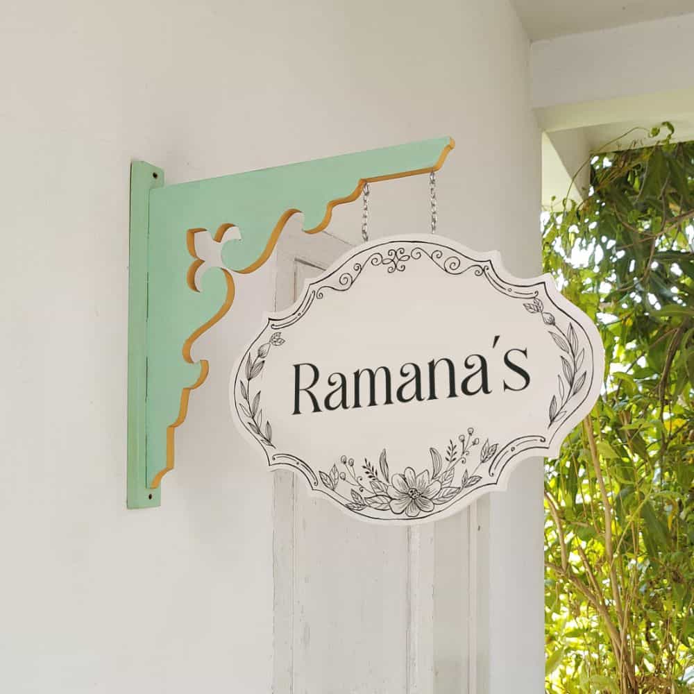 Handpainted Hanging Name plate - Mint Green Victorian Ivory | rangreli