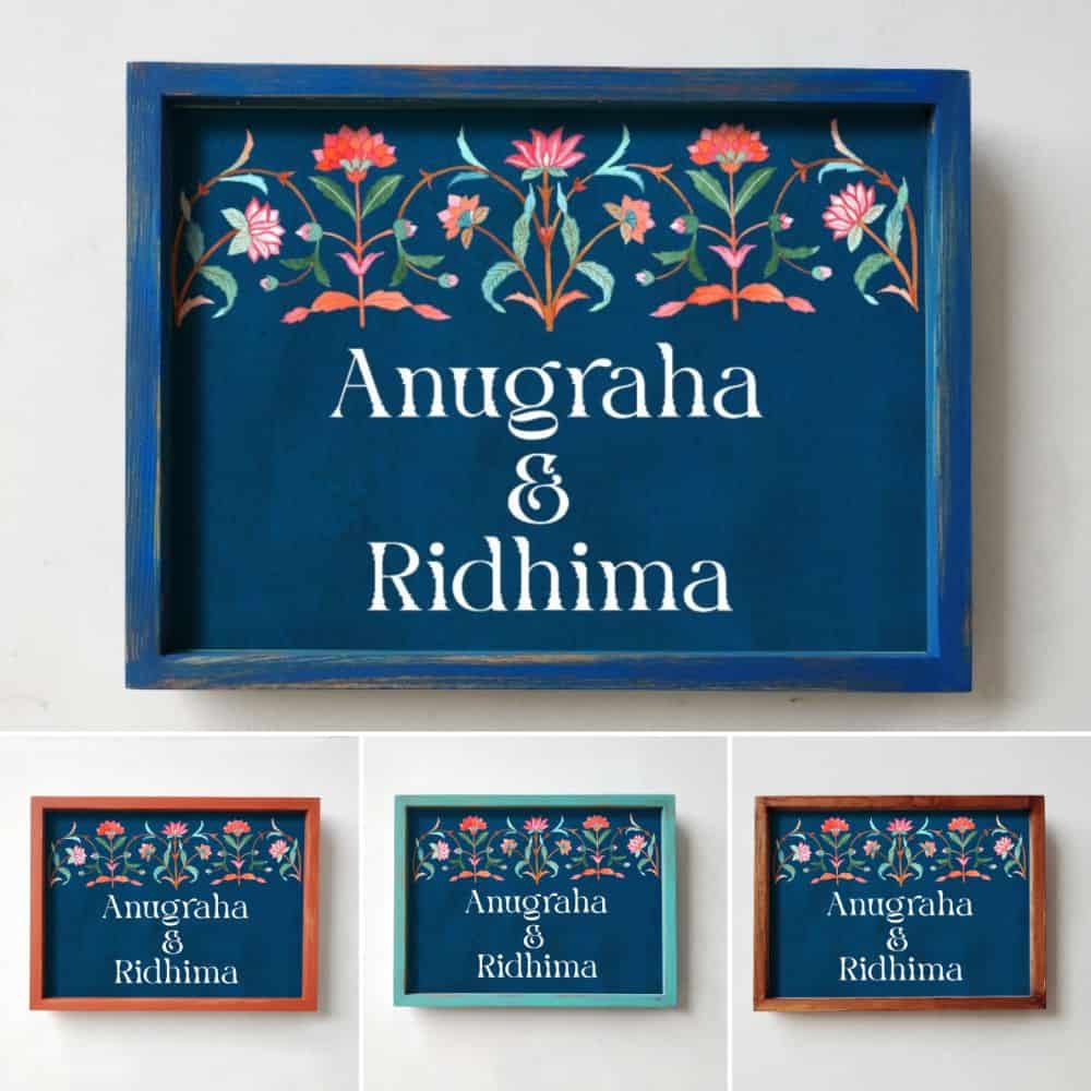 Printed Framed Name plate - Veli - pink and green – rangreli